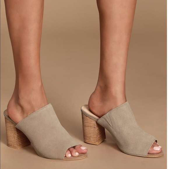 Sbicca | Shoes | Sbicca Yesenia Taupe Suede Leather Peeptoe Mules ...